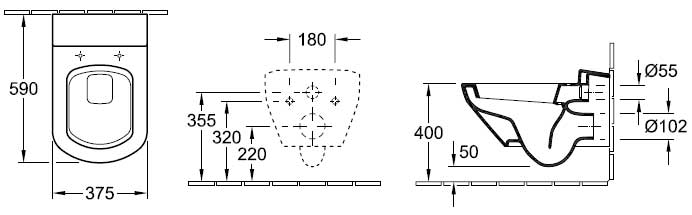 "УНИТАЗ ПОДВЕСНОЙ VILLEROY&BOCH SENTIQUE 56221001 375X590", 0х0х0 ...