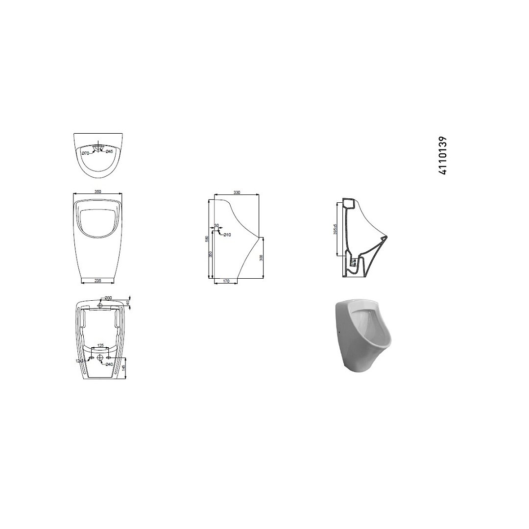 "Уринал Devit Swift 4110139 Подвесной, Подвод Воды из Стены + Муфта New", 319х359х586 купить по ...